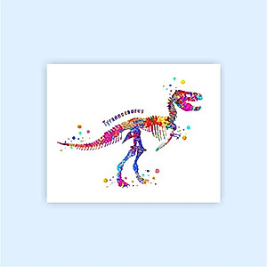 Dignovel Studios Unframed (Set of 6) 8X10 T Rex Stegosaurus Triceratops Pterodactylus Parasaurolophus Spinosaurus Watercolor Dinosaur Skeleton Nursery Decor dnc2