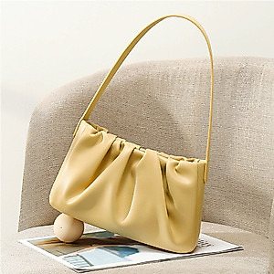NVKIC Women's Retro Small Shoulder Bag Faux Leather Ruched Purse, Ladies Elegant Designer Mini Hanbags Trendy Crossbody Bags Yellow