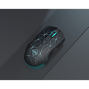 AJ52PRO Watcher 2.4G Wireless/ Bluetooth 5.0/ Wired Gaming Mouse, 10000 DPI, Programmable 7 Buttons, Ergonomic LED Backlit USB Gamer Mice Computer Laptop PC, for Windows Mac Linux OS, Star Black