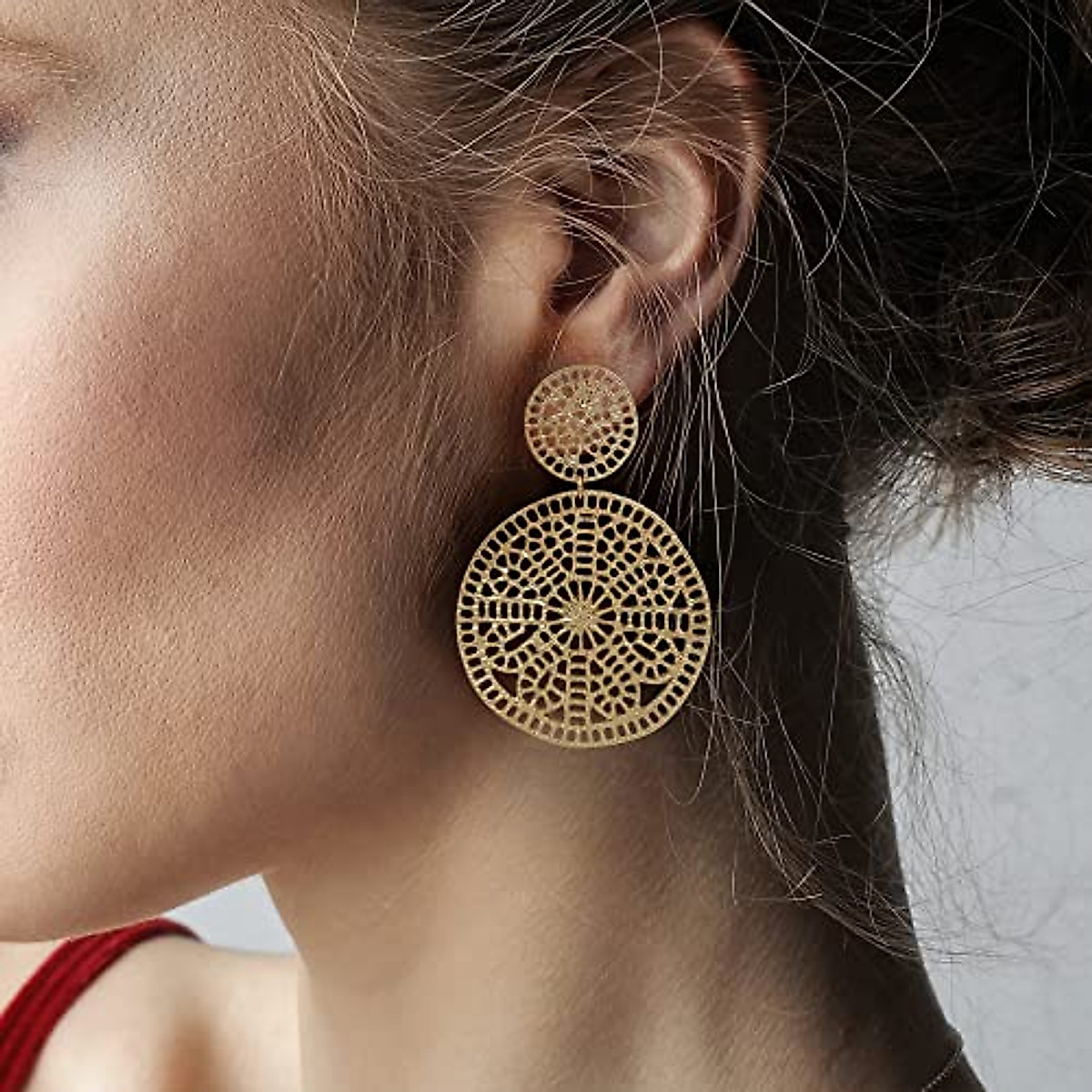 Filigree Geometric Gold Drop Earrings, Dangle, Gift for Her