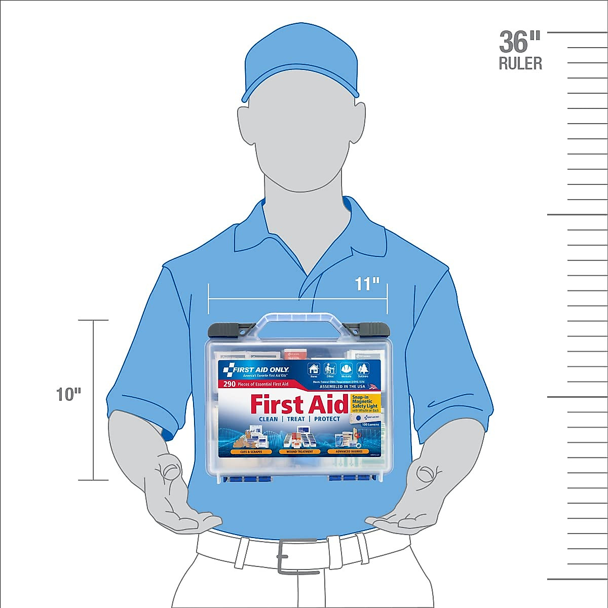 First Aid Only 290 Piece All-Purpose First Aid Kit with Magnetic Safety Light