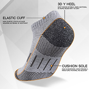 Heatuff Mens Athletic Ankle Socks Moisture Wicking Cushion Running Low Cut Sock 6 Pack