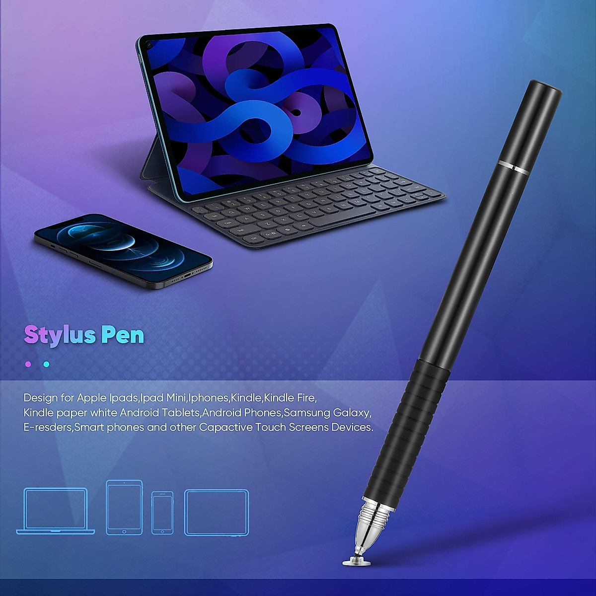 ORIbox Universal Stylus Pencil, Disc Stylus Touch Screen Pens for All Capacitive Touch Screens Cell Phones(2 in 1 Precision Series), Black (Oribox Stylus Pen P1PEN)