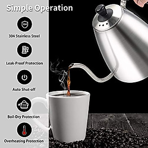CUSIMAX Gooseneck Kettle, 1000W Electric Kettle 1L, Variable Kettle with 6 Temperatures Pour Over for Drip Coffee and Tea, Stainless Steel Kettle with Auto Keep Warming and Boil-Dry Protection
