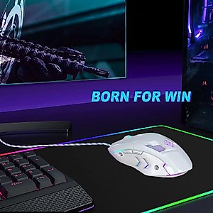 aMZCaSE Wired Mouse, RGB Optical Computer Mouse, USB Corded Mouse with 6 Buttons, 7200 DPI Adjustable Office and Home Wired Gaming Mouse for Laptop Windows PC Desktop Notebook-White