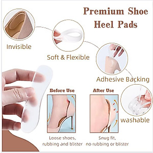 Heel Grips, 8PCS Heel Inserts, 12PCS Shoe Inserts, Gel Heel Cushion Inserts for Women Men, Adhesive Shoe Pads for Loose Shoes, Heel Slipping, Rubbing