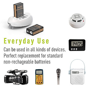 EEMB 9 Volt Rechargeable Batteries 650mAh with 9V Battery Charger for Smoke Alarm Detector 4-Packs