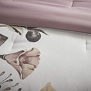 Madison Park Cassandra Cotton Blend Comforter Set - Feminine Design Colorful Floral Print, All Season Down Alternative Bedding Layer and Matching Shams, California King, Blush 8 Piece