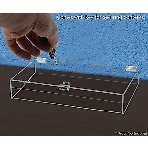 Acrylic Locking Display Case with Keys 16" x 13" x 3" Clear Tabletop Rectangular Tray with Lid for Tradeshows Expos Flea Markets and Swap Meets by Marketing Holders