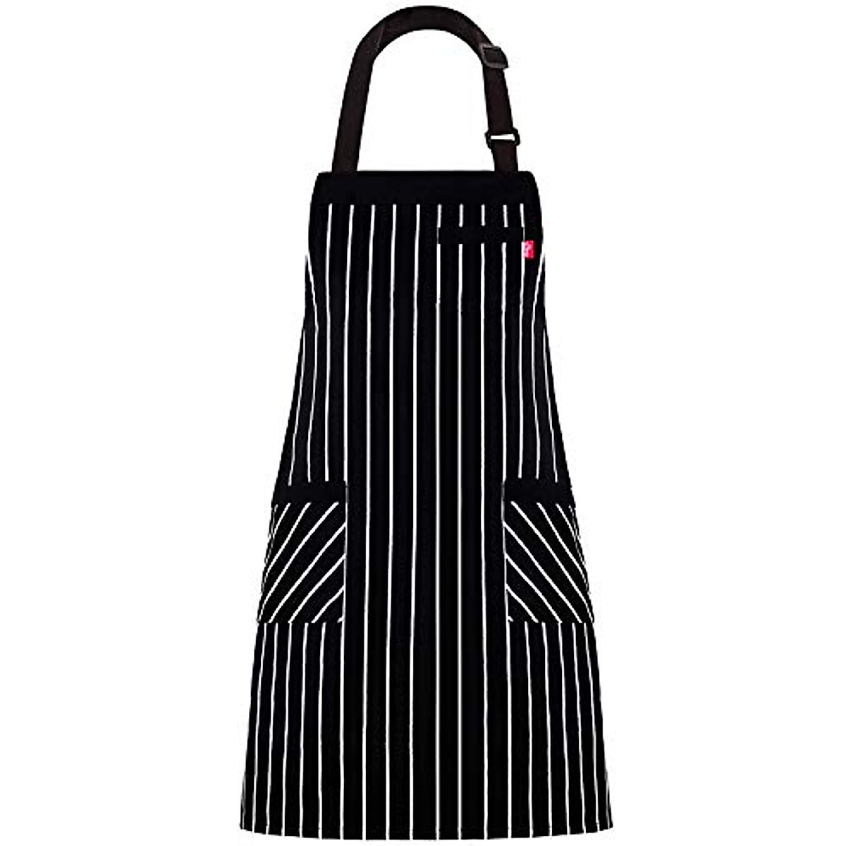 ALIPOBO Aprons for Women and Men, Kitchen Chef Apron with 3 Pockets and 40" Long Ties, Adjustable Bib Apron for Cooking, Serving - 32" x 28" - Black/White Pinstripe - 1 Pcs