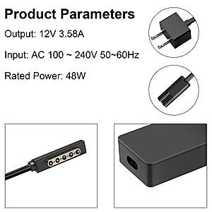 TREE.NB 48W 12V 3.6A Power Adapter Charger, Replacement for Microsoft Surface Pro 2 Surface Pro 1 & Surface RT Tablet, Windows 8 Tablet 1536 with 5V/1A USB Port
