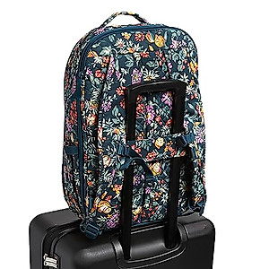 Vera Bradley Women's, Cotton Large Travel Backpack Travel Bag, Fresh-cut Floral Green, One Size