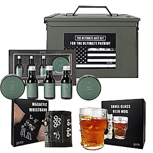 GUTE Gifts for Men & Dad, Birthday Gift, Box Real 50 Cal Ammo Set - Grooming & Shaving Set Perfect Gifts Ideas for Him - Military Storage Container, Skull Beer Mug Shave, Wash, Body Care