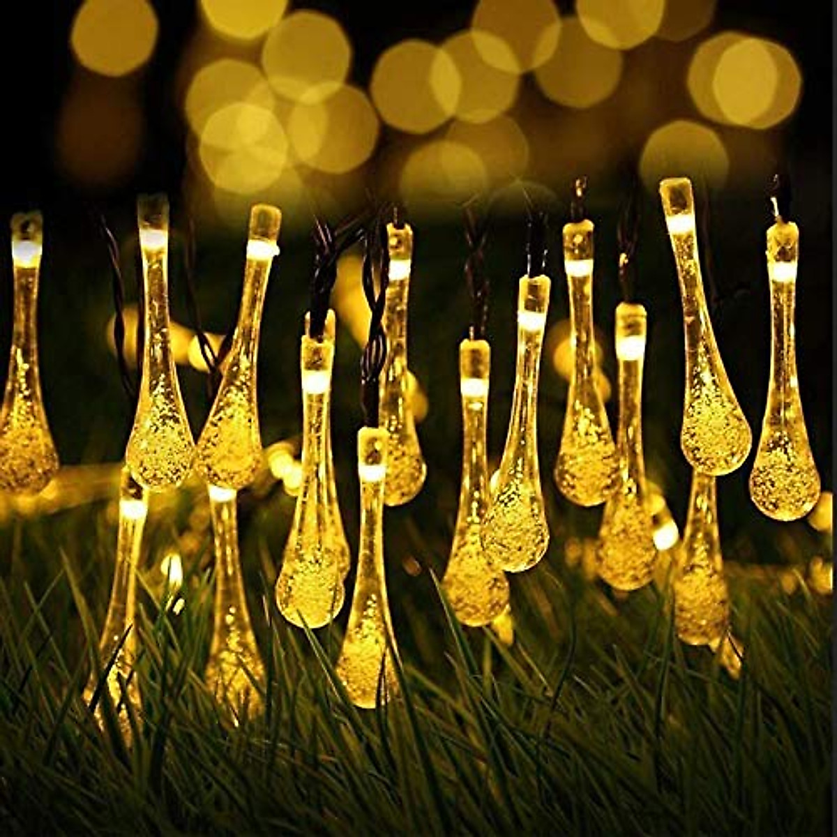 SNOMYRS Solar String Light Outdoor 21 Ft 30 Led Water Drop Solar Powered Lights with 8 Modes Waterproof Crystal Lights for Patio Garden Yard Tree Wedding Party Home Porch Decor (Warm White)