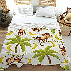 Citrasena Flannel Fleece Super Soft Cozy Blanket Monkey Banana Lightweight Warm Throw Blanket for Couch Living Room Bed Sofa Travel 50"x40" for Kid