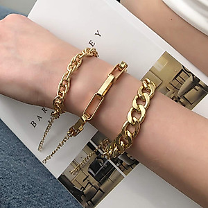 Vcagirest Layered Gold Chain Bracelet Set 4 Pcs Gold Link Bracelet Cuban Link Bracelet Punk Hip Hop Jewelry for Women and Girls (Gold)