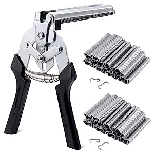 Tanstic 1201Pcs Type M Hog Nail Ring Pliers Kit, including Hog Ring Pliers Hand Tools Clamp Upholstery Installation Repair Hand Tools with 1200Pcs M Clips Galvanized Steel Nails for Fence Fastening