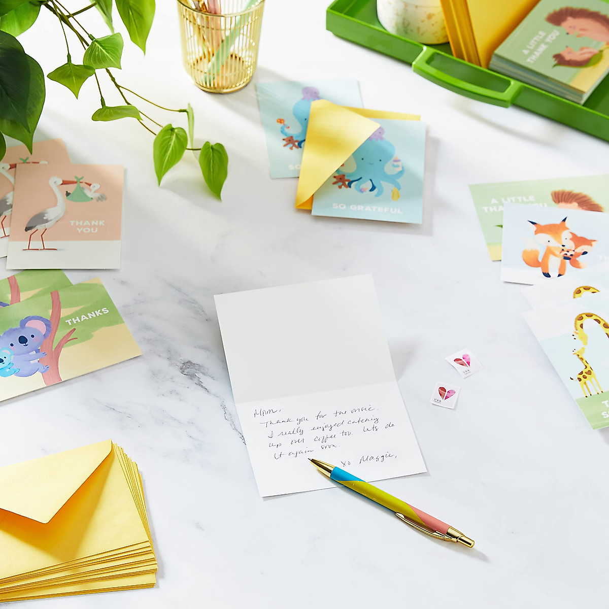 Hallmark Baby Shower Thank You Cards Assortment, Baby Animals (48 Cards and Envelopes—Stork, Giraffes, Koalas, Octopus, Fox, Hedgehogs)