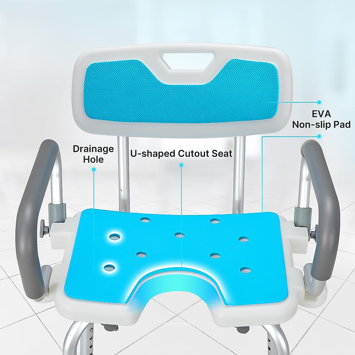 HEAO Shower Chair for Elderly and Disabled, Shower Chair with Detachable Arms and Back, Including 3.9" Non-Slip Rubber Tips, Bathtub Chair for Handicap