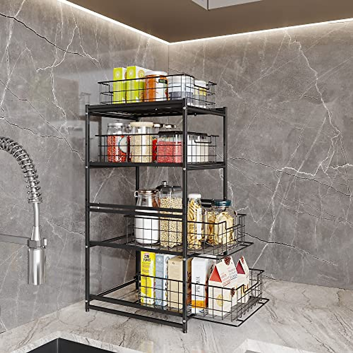Under Sink Organizer,Stackable Bathroom Cabinet Organizer and Storage,2 Tier Slide Out Cabinet Storage Shelves,Multi-Use Under Kitchen Sink Organizers and Storage With Basket Positioning(Black)