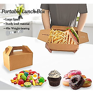 Unarty 30 Pcs Large Gable Boxes with Handle, 8 x 5 x 4 Inch Kraft Gable Boxes for Gift, Large Treat Boxes with Handles for Wedding, Baby Shower, Paper Gable Treat Boxes