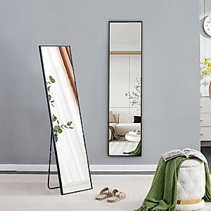 Bblack Aluminum Alloy Metal Frame Wall Mounted Full Body Mirror, Bathroom Makeup Mirror, Bedroom Porch, Clothing Store, Floor Mounted Large Mirror