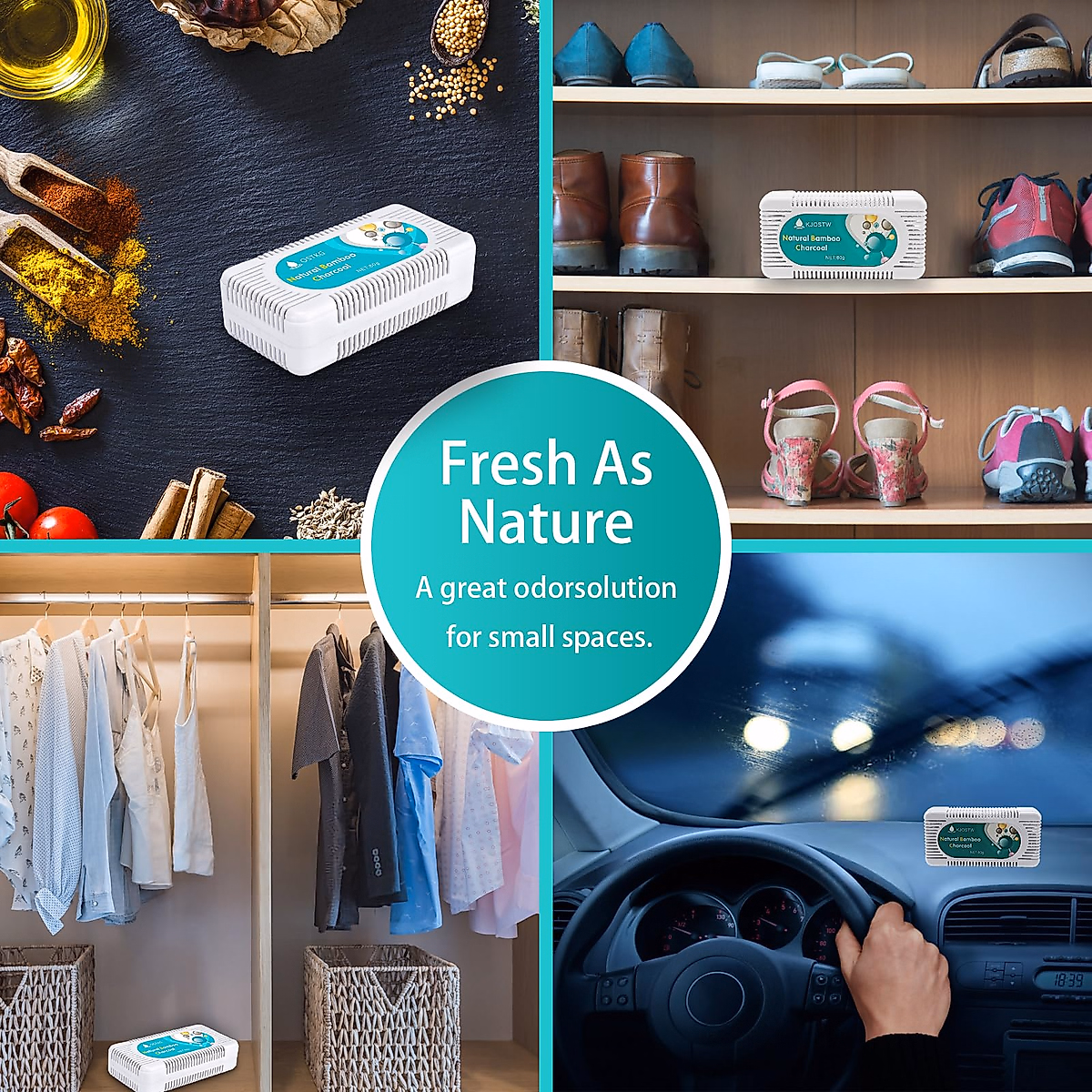 KJOSTW Fridge Deodorizer (2 Pack) - More Effective Than baking soda for fridge and freezer - Natural and Unscented Activated Charcoal Refrigerator Deodorizer - Fridge Odor Eliminator for Freezers