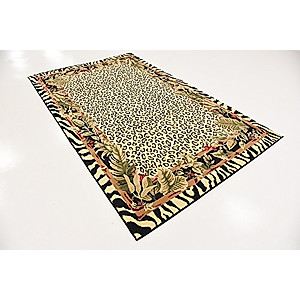 Unique Loom Wildlife Collection Animal Inspired with Cheetah Bordered Design Area Rug, 5 ft x 8 ft, Ivory/Black