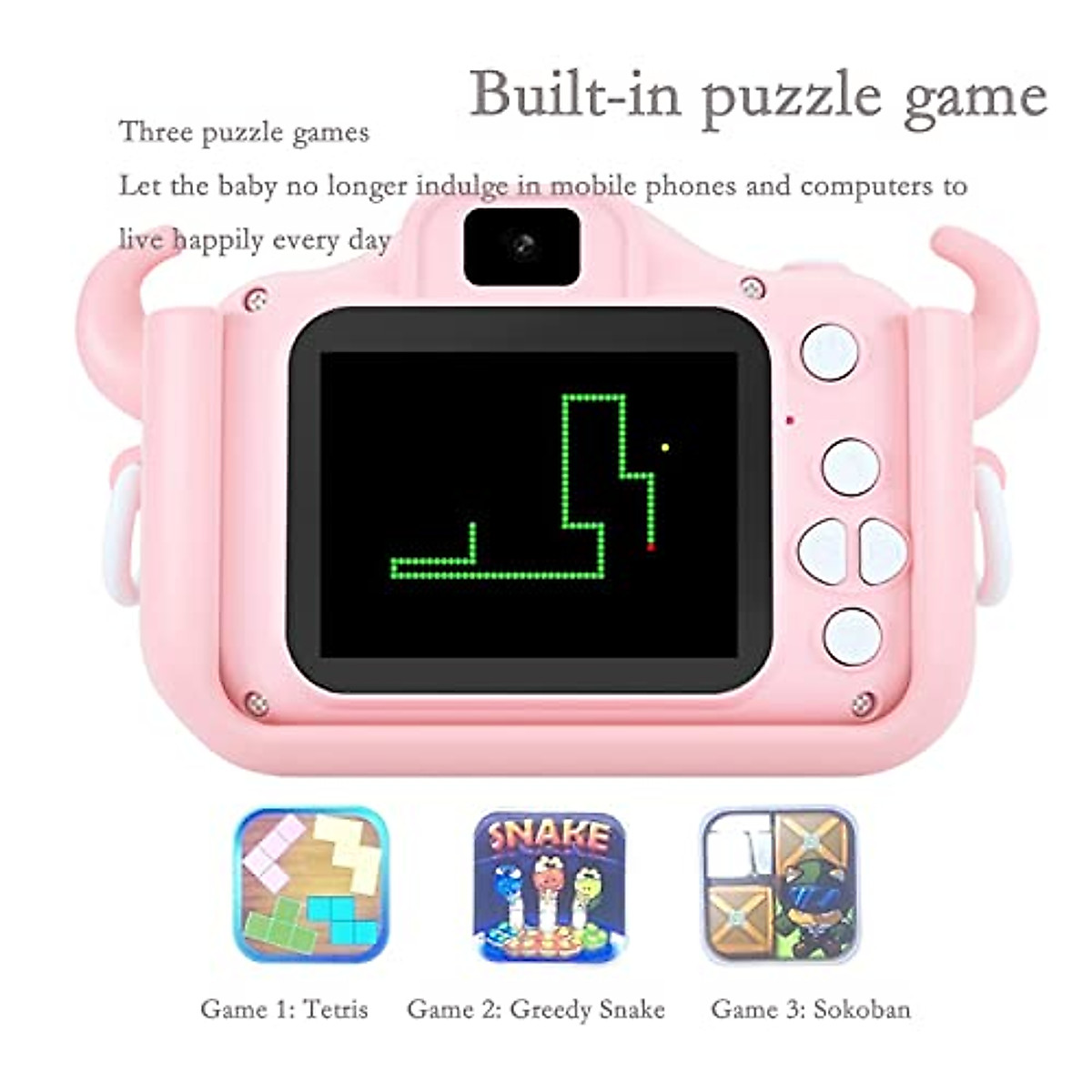 SLSFJLKJ Kids Camera with Silicone Case, Video Camera for Children with Fun Games, Kids Digital Camera with Special Effects, Rechargeable Battery, Ideal for Boys and Girls (Pink Cow 16G)