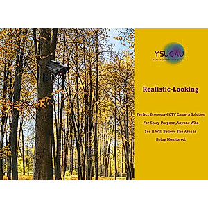 YSUCAU Solar Powered Bullet Dummy Fake Simulated Surveillance Security CCTV Dome Camera Indoor/Outdoor Use with Flashing Red LED Light & Warning Security Alert Sticker Decal, 2 Packs, Black