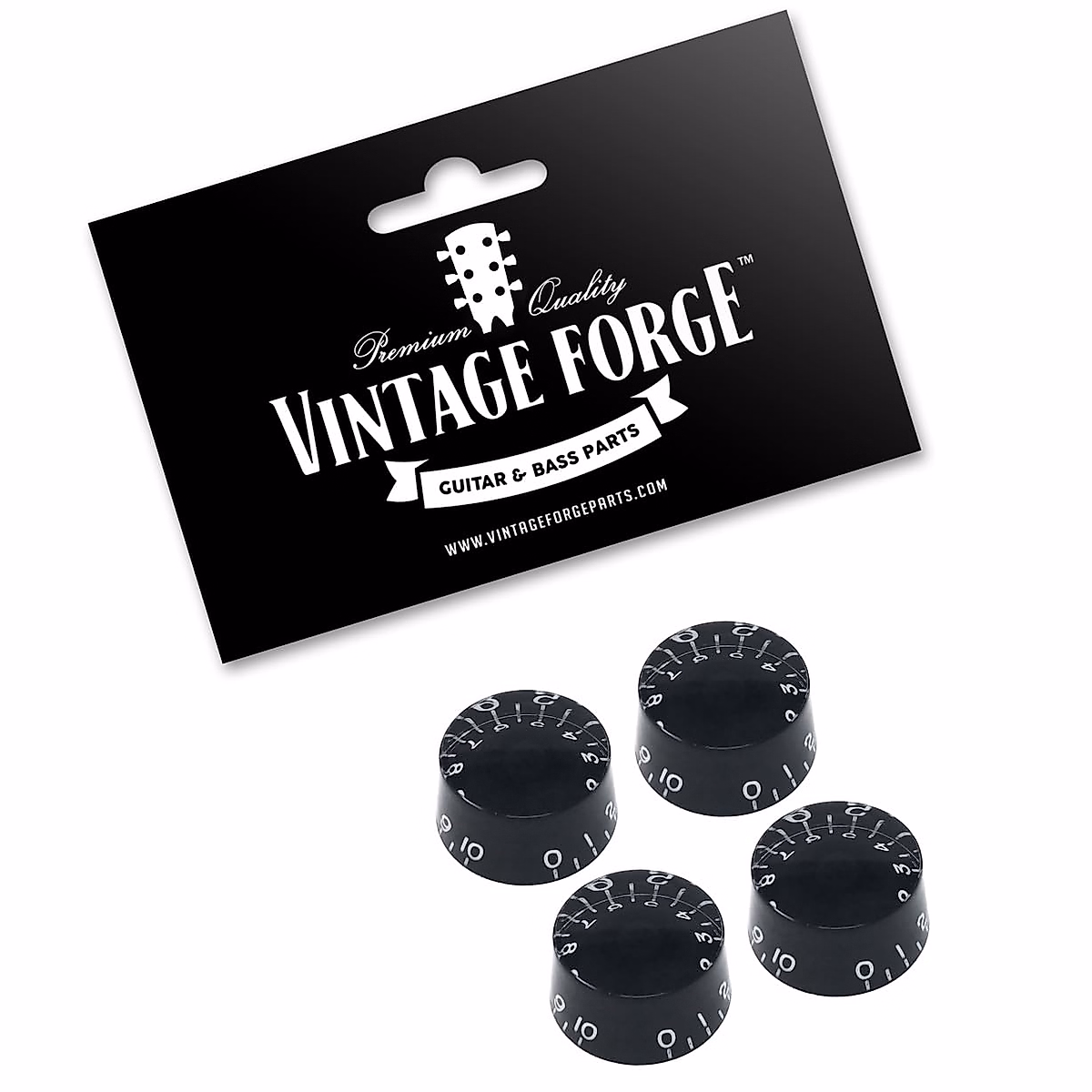 Vintage Forge Black Speed Knobs Compatible with Gibson Les Paul SG Electric Guitar (Set of 4) Fits 24 Fine-Spline USA (Imperial) Split Shaft Pots Recessed RS24US-BLK4