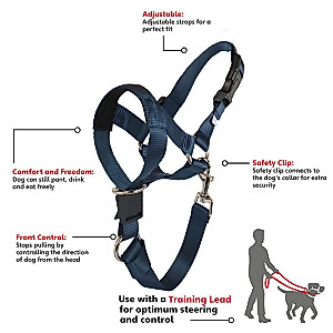 BARKLESS No-Pull Head Collar for Dogs Training & Walking Made Easy, Soft Dog Halter Harness with Expert Training Guide - Put an End to Pulling on The Leash (M, Navy Blue)