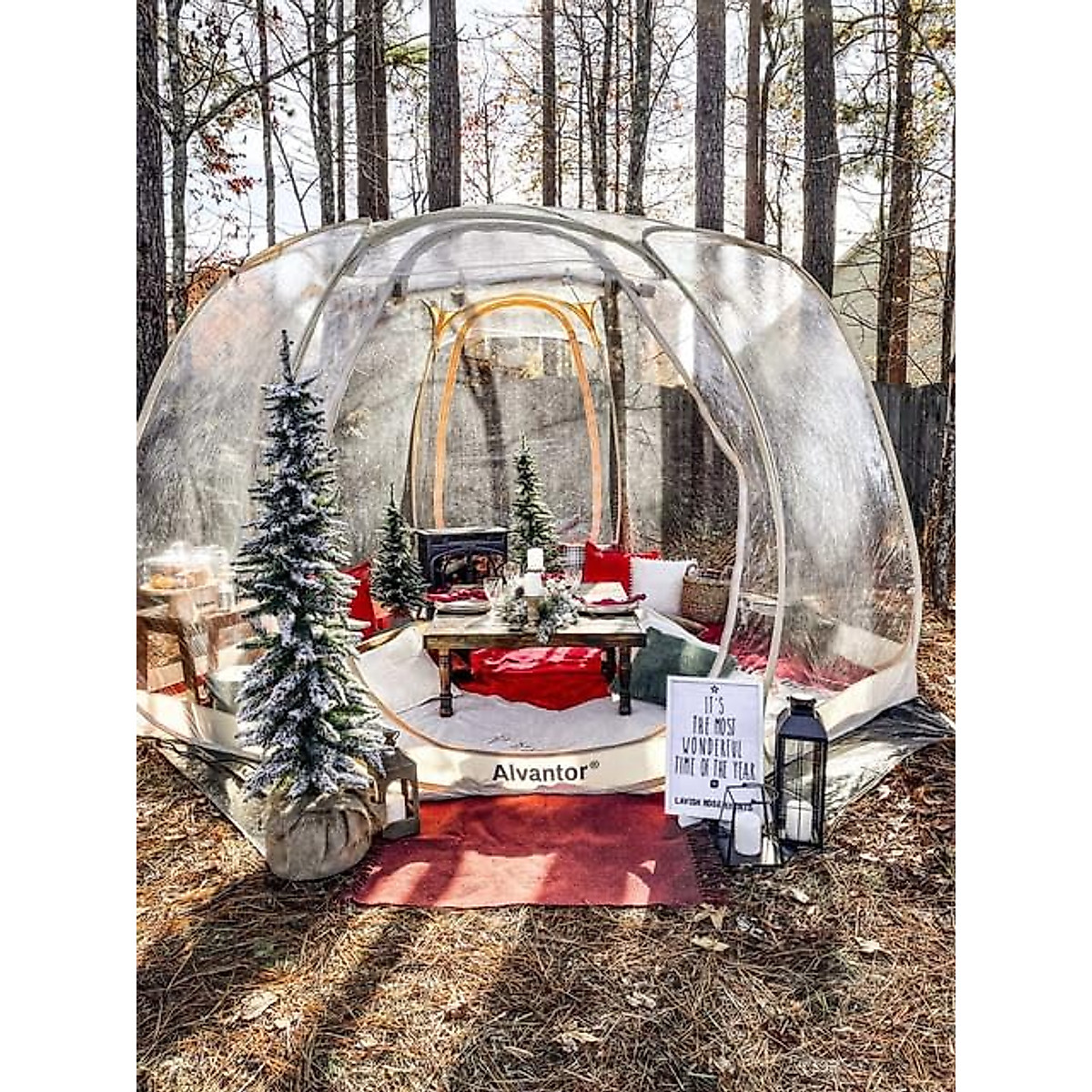 Alvantor Pop Up Bubble Tent - 12’ x 12’ Instant Igloo Tent - 8-10 Person Screen House for Patios - Large Oversize Weather Proof Pod - Cold Protection Camping Tent - Beige