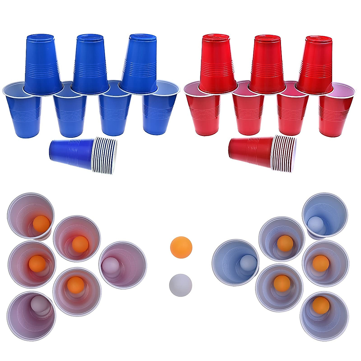 GOLDGE 16 Oz Plastic Party Cups in Red and Blue (60 Pack) with 10 Pack ping Pong Balls, Cup Pong Game Set for Drinks, Soda, Punch, Barbecues, Picnics - Stock Your Home