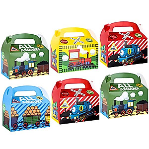 24pcs Railroad Train Crossing Party Gift Treat Boxes Railway Train Theme Party Favors Steam Train Goodie Candy Boxes for Kids Baby Shower Decorations Birthday Party Supplies