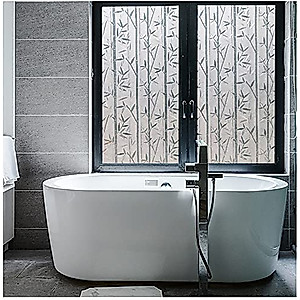 Window Privacy Film Bamboo Patten Frosted Glass Films, Self-Adhesive Static Cling Window Stickers, Anti-UV, Heat Insulation for Living Room Kitchen Patio Doors (17.5 x78.7Inch)