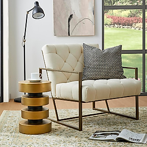 Glitzhome Modern Industrial 12” Dia Round Side Table in Antique Gold Black, Floating Disks Accent Stool End Table for Living Room, Bedroom, Entryway and Small Spaces