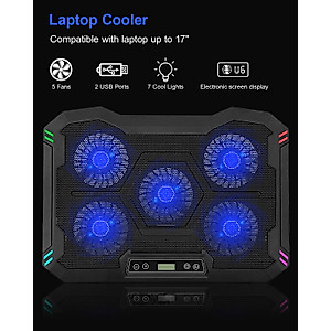 Laptop Cooling Pad with 5 Cooling Fans, Laptop Fan Cooling Pad for 14-17 Inch, Gaming Laptop Cooler Stand with 6 Height Adjustable, Notebook Cooler Pad with Two USB Port [2022 Version]