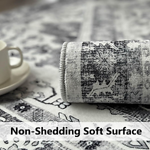 NANPIPER Washable Area Rug, 5x7 Rug for Living Room with Non-Slip Backing, Ultra-Thin Vintage Carpet, Non-Shedding Distressed Rug for Bedroom,Dinning Room(5'x7', Light Grey)