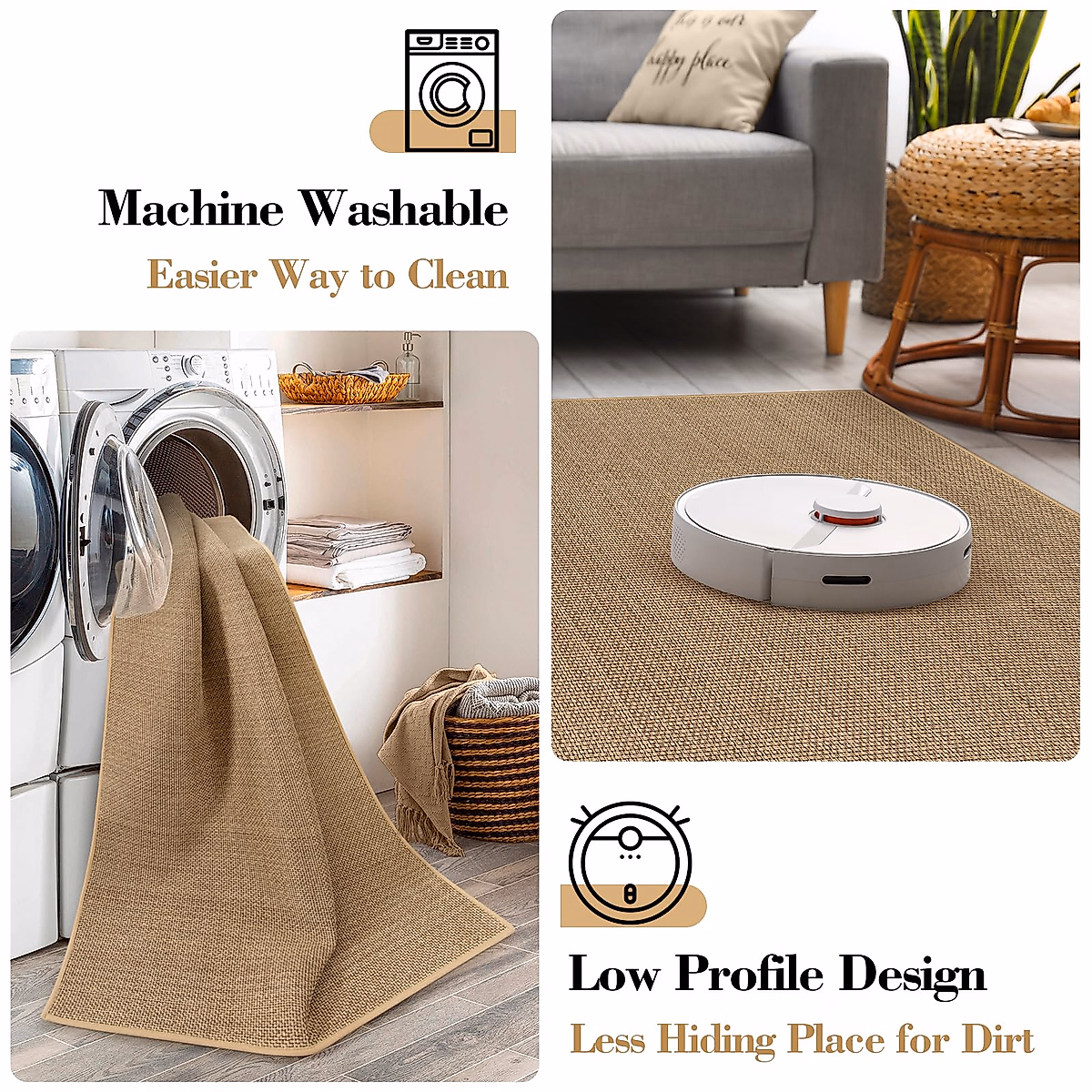 Wonnitar Farmhouse Kitchen Rugs, 3x5 Rubber Area Rugs for Entryway Indoor Non-Slip Washable Braided Front Door Mat Neutral Woven Absorbent Throw Carpet for Entry Bathroom Bedroom (Beige,3'x5')