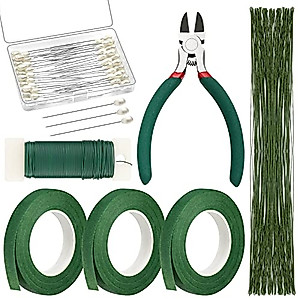 PAXCOO Floral Arrangement Kit with Green Tape and Wire, Boutonniere Flower pin, Wire Cutter for Wreath Making Supplies