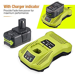 BABAKA 5000mAh P102 Battery Replacement for Ryobi 18V Lithium Battery with Charger Combo for Ryobi 18V ONE + P108 P107 P104 P105 P102 P103 Tools Charger with 260051002 P117 P118