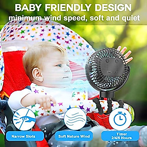 Portable Fan, Stroller Fan 60Hrs 12000mAh Battery Operated Fans USB Rechargeable Small Fan for Bedroom, Desk, Personal Handheld, Clip on Fans for Baby Stroller, Travel, Car Seat, Peloton, Bed, Camping
