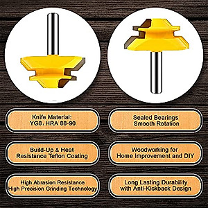 LEATBUY 45°Lock Miter Router Bit Tongue and Groove Set,1/2 Inch Shank Wood Milling Cutter Drilling Carbide Tool For Door Table Cabinet Shelve Wall DIY Woodwork (1/2-45 Degree)