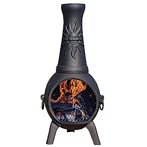 Sun Fire Outdoor Chiminea Fireplace by The Blue Rooster - Rust-Free Cast Aluminum Deck or Patio Firepit