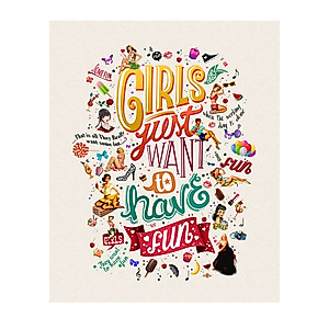 Cyndi Lauper - Girls Just Want to Have Fun | Vintage Music Lyrics Wall Art, This Ready to Frame Music Wall Art Poster Print is Good For Home, Music Room, Studio, And Girls Room Decor, Unframed - 8x10”