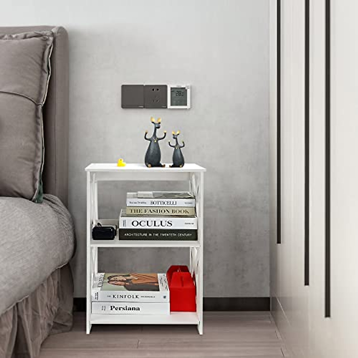 Lechay Small Side Table, White End Table Skinny Tables for Small Spaces Slim Nightstand Small Bookshelf for Bedroom Office