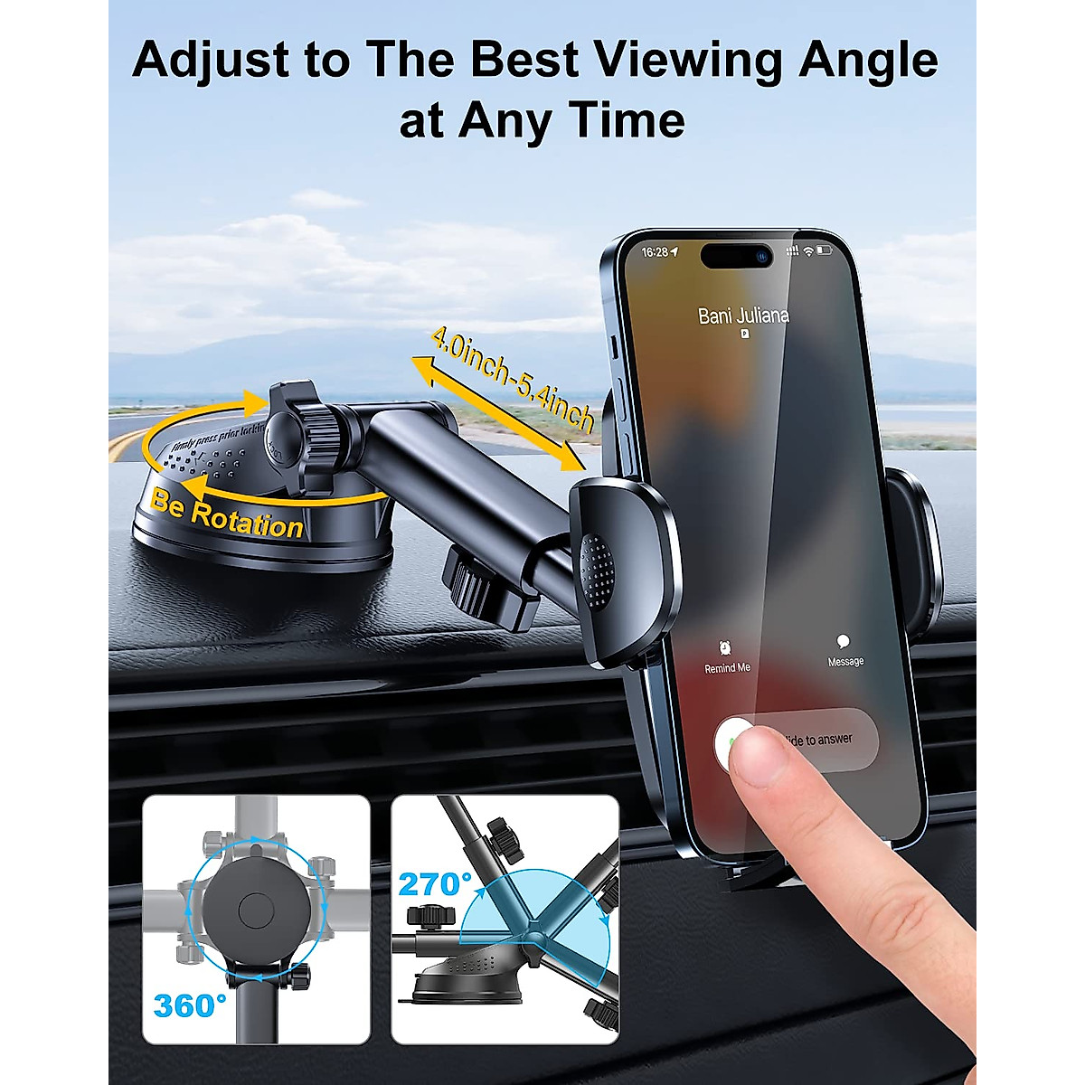 Rorhxia 3-in-1 Phone Mount for Car [2024 Most Stable and Flexible Suction Cup] Vent Dashboard Windshield Cell Phone Holder Car Fit for iPhone 15 14 13 12 Pro Max Samsung S23 S22 S21 All Phone