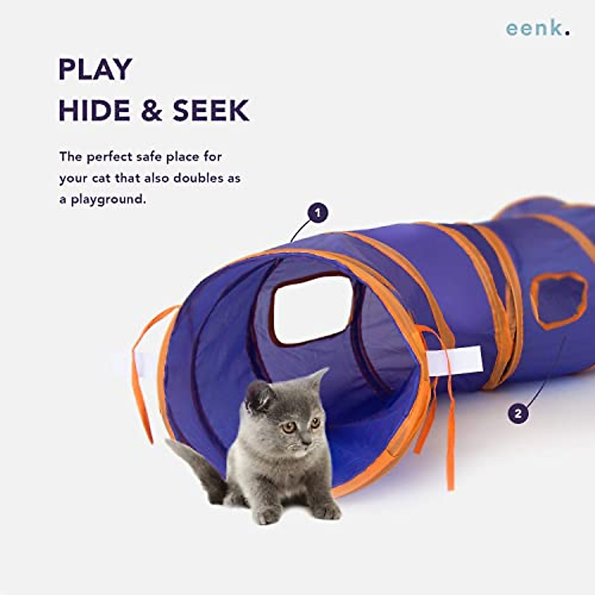 eenk Cat Toy Tunnel and Cubes Bundle - Interactive Crinkle Cat Tunnels for Indoor Cats with Pet Play Cube - Foldable Kitty Tube & Collapsible Pet Cubes for Cats, Puppy and Other Small Pets - Set of 3