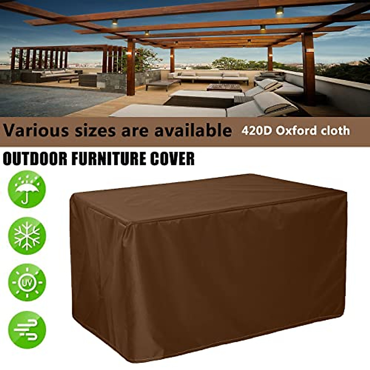 QIAOH Garden Furniture Covers Waterproof 46x46x29.6in, Patio Set Covers Rectangle Outdoor Table Chairs Covers ​Protector, 420d Heavy Duty, Windproof, Anti-Uv, Rattan Patio Furniture Cover